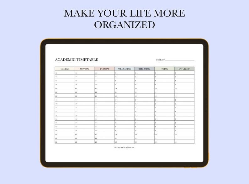 Academic Timetable Template Printable, Simple Horizontal Weekly ...