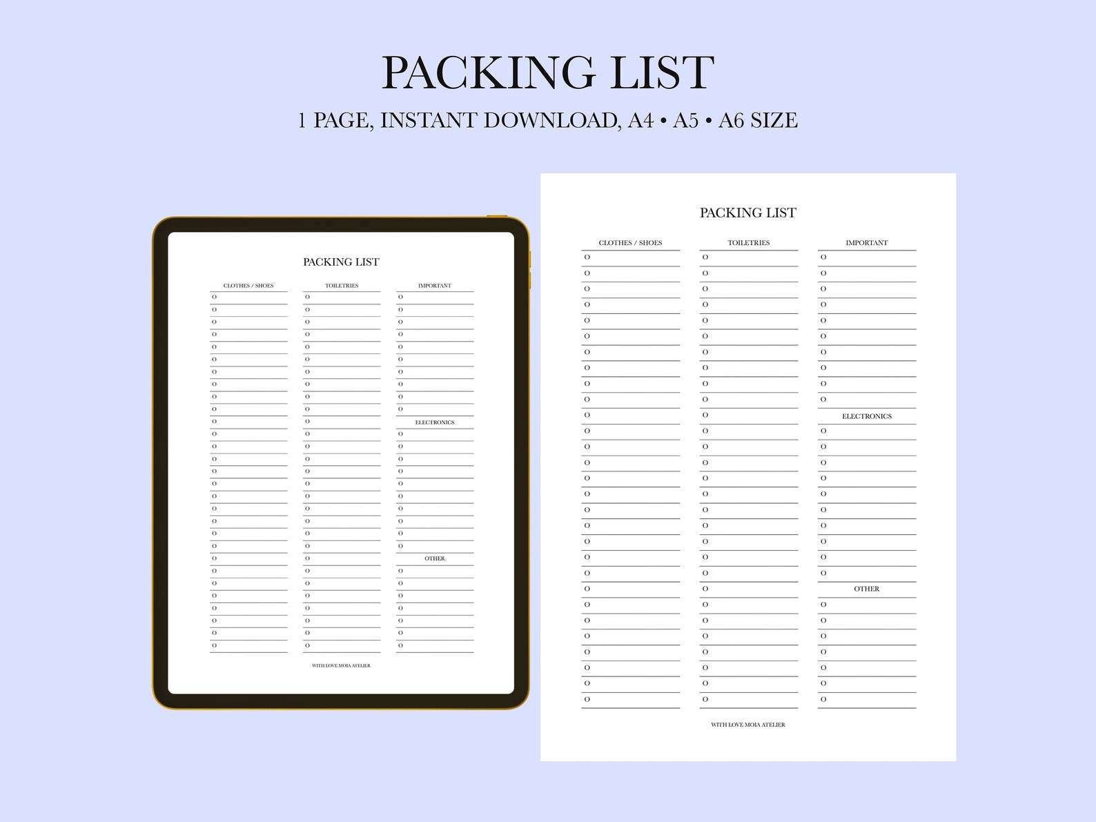 Simple Packing List for Travel, Printable Blank Packing Checklist for ...