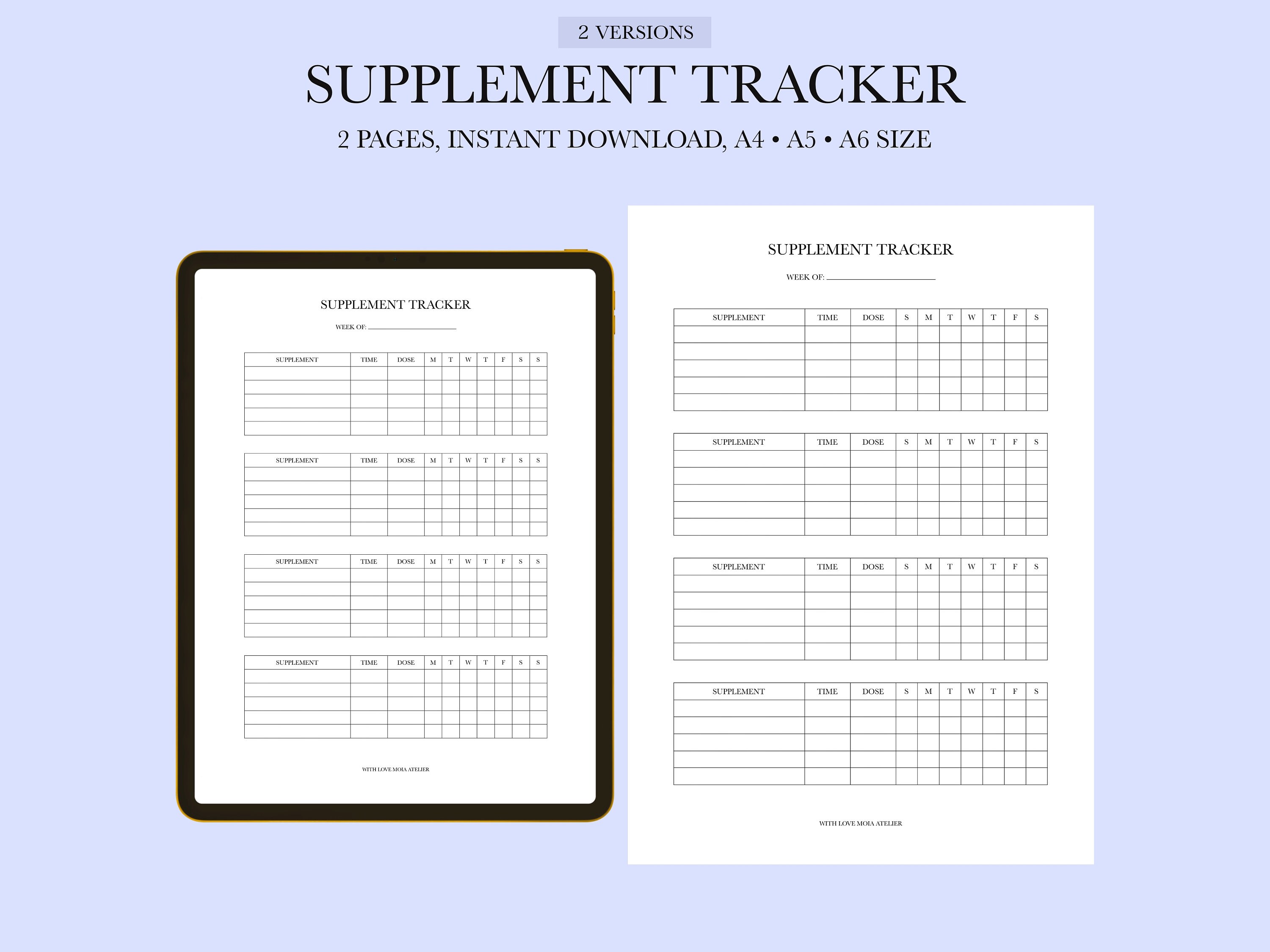 Supplement Tracker Template for Daily Use, Printable Vitamin Dose ...