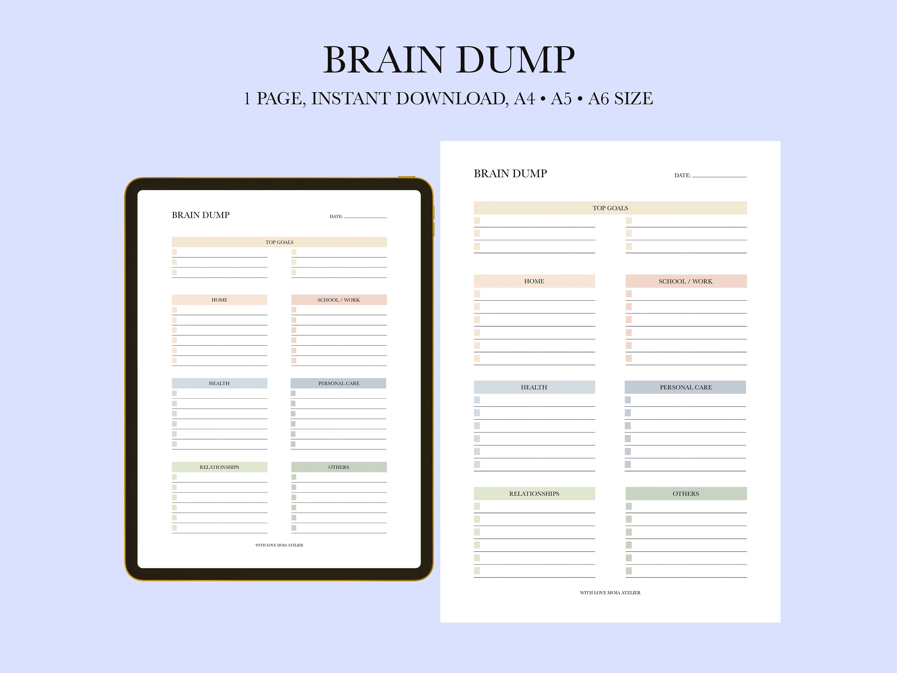 Colorful Brain Dump Template Printable, Aesthetic to Do List, Daily ...