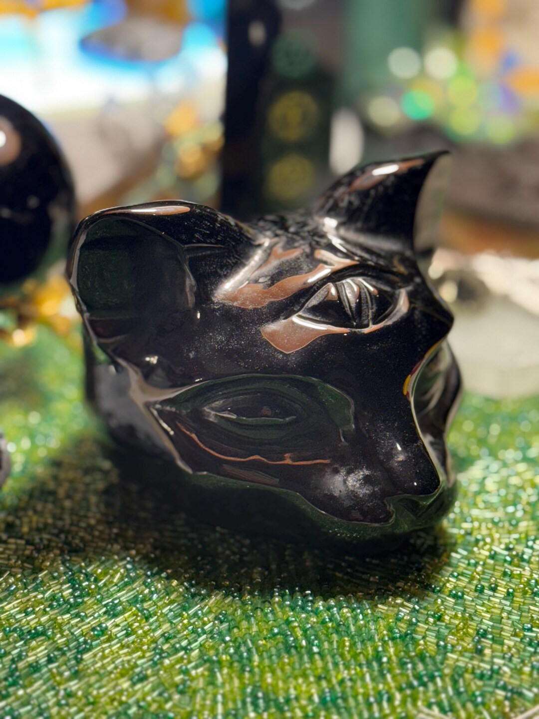 Obsidian Cat Head | 5” X 4” | 3 Lbs 10 Oz | Protection & Intuition ...