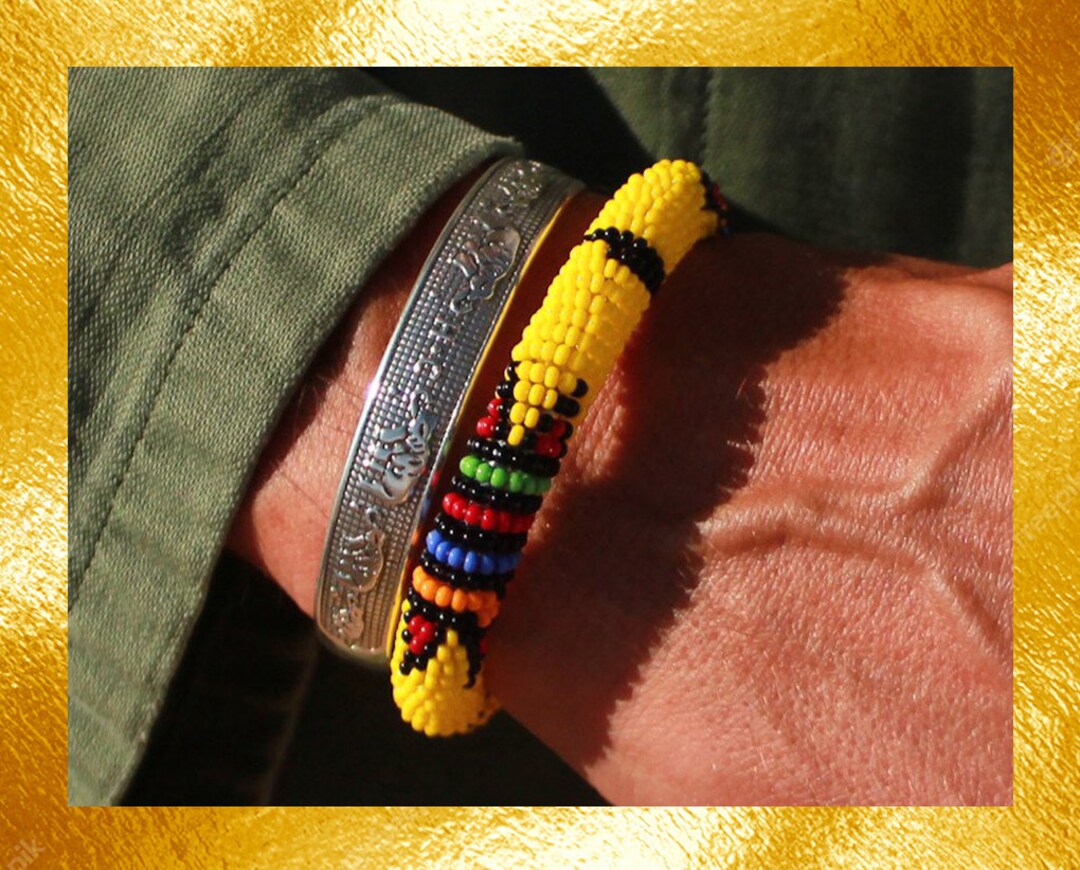 Premium Yellow Masai Bracelet, African Bracelet, Bead Bracelet, Mens ...