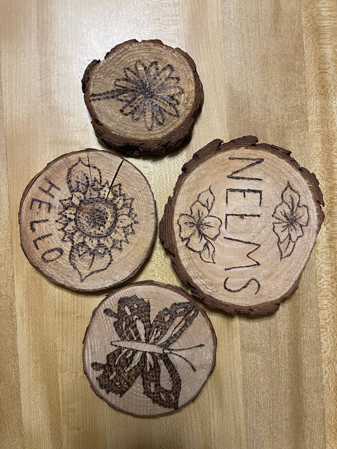 Custom Wood-burned Rustic Coasters | Etsy
