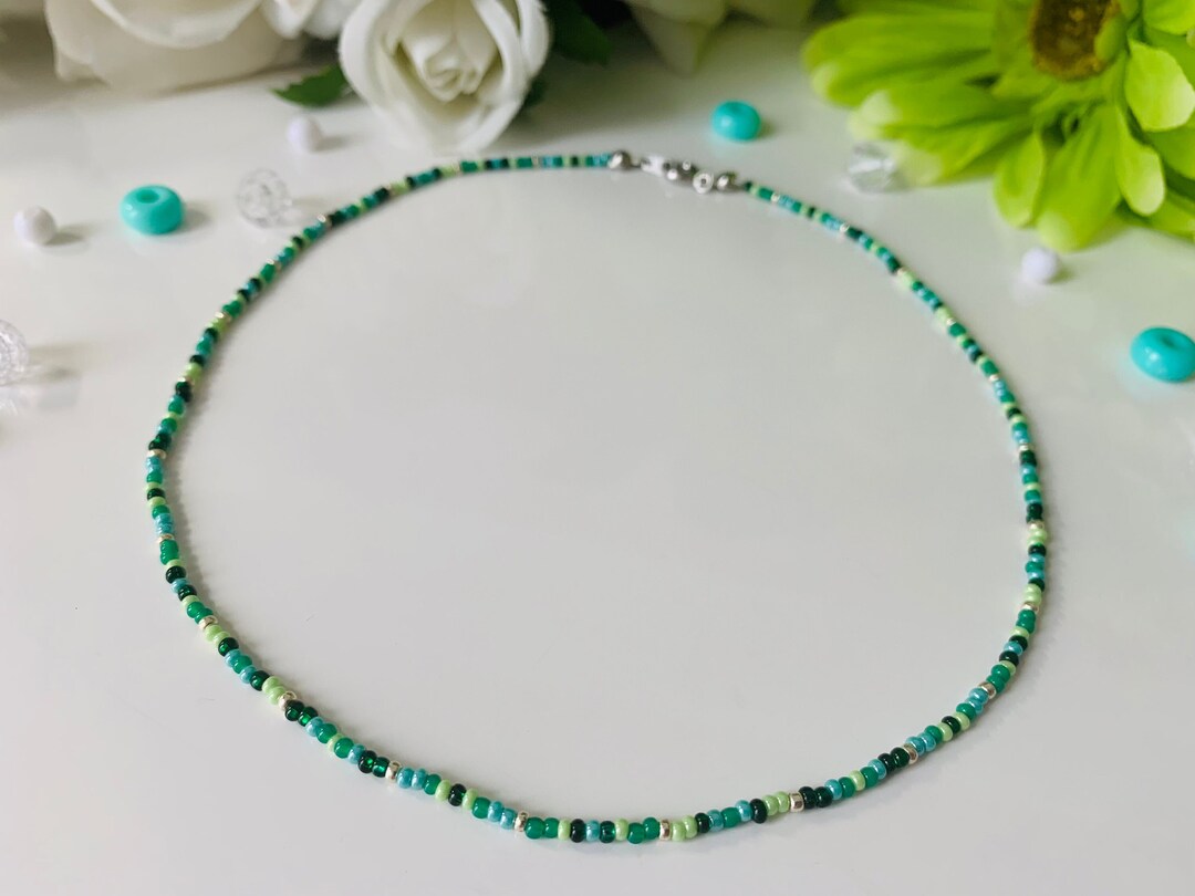 Cute Spring Green Beaded Necklace, Summer Beaded Necklace, Beachy Vibes ...