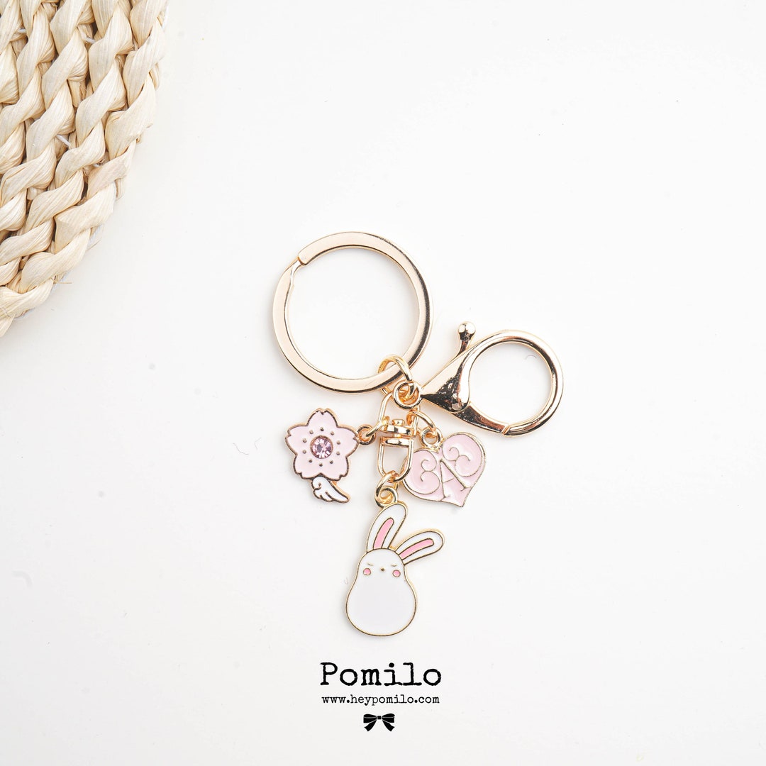 Keychain for Women Cute Enamel Car Keychain for Girls Korean Pink Bunny ...