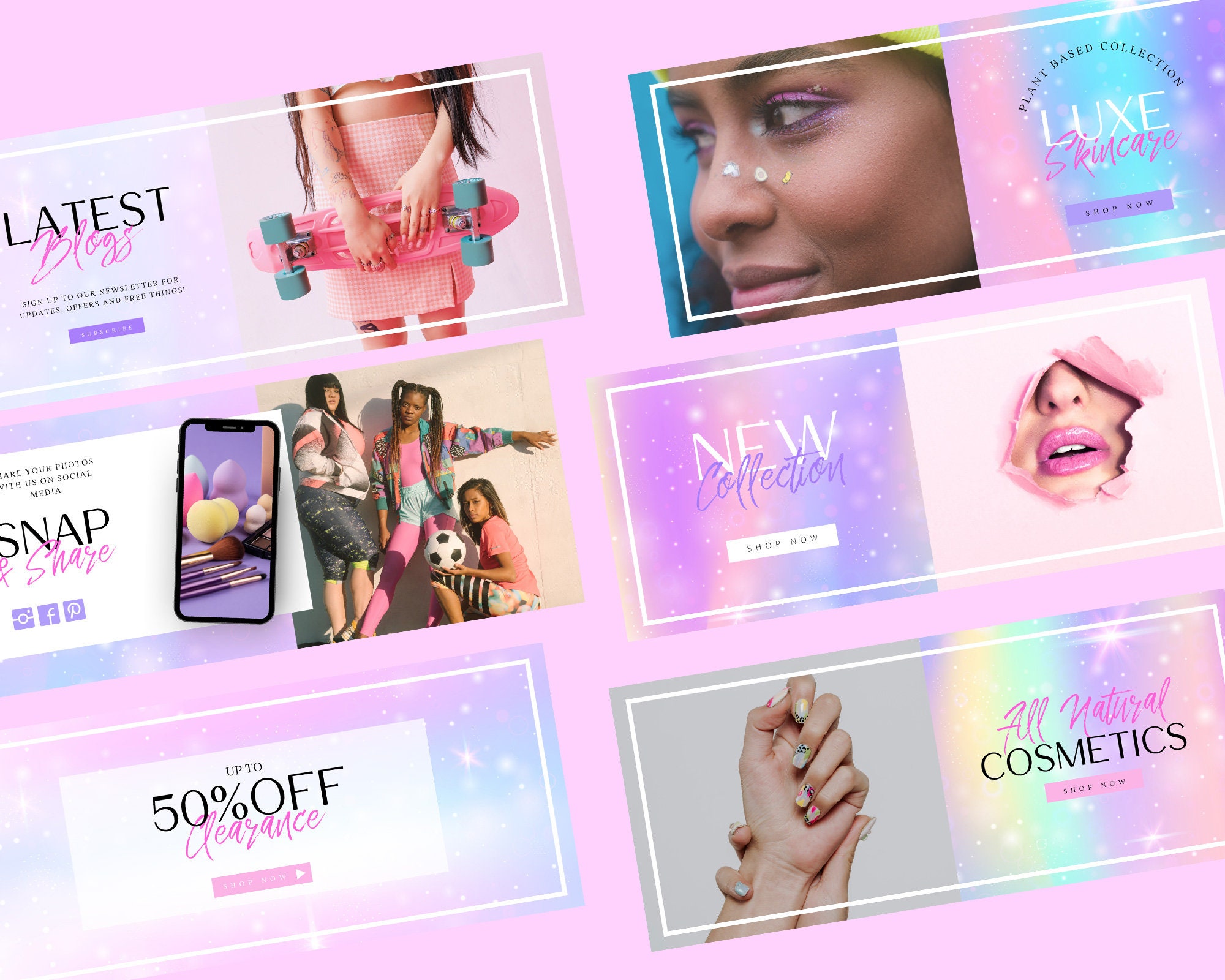 DIY Modern Website Banner Templates RAINBOW Glitter CANVA - Etsy