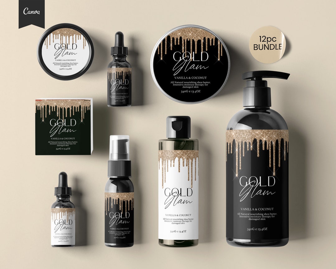 GOLD Glitter Editable Body Product Labels, DIY Cosmetic Labels, Diy ...