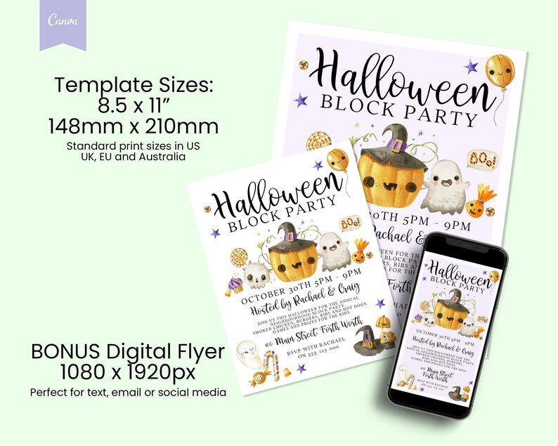 HALLOWEEN Editable Flyer, DIY Block Party Flyer, Diy Template, Custom ...