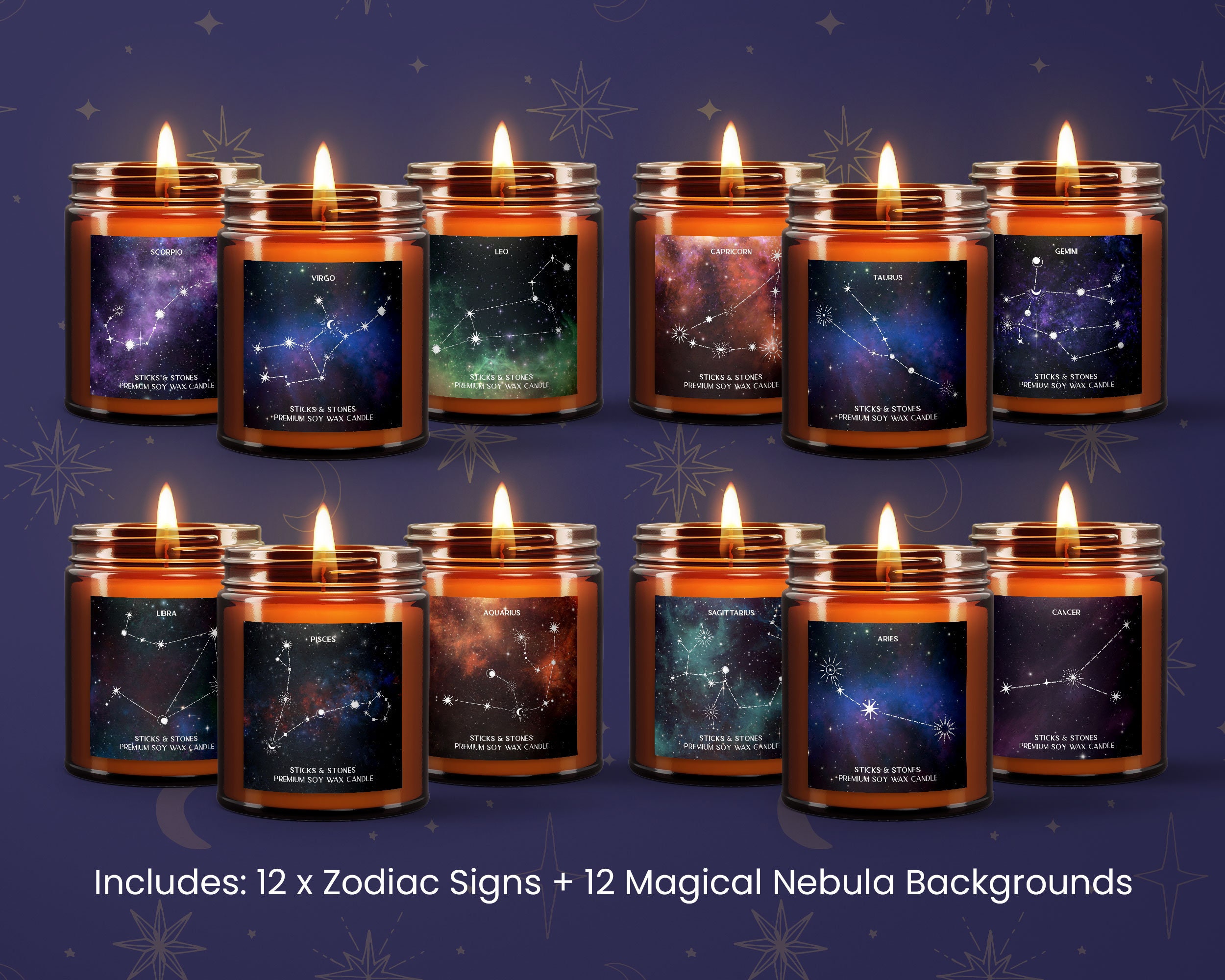 12 X Editable Candle Label Zodiac Labels Zodiac Sign Candle - Etsy