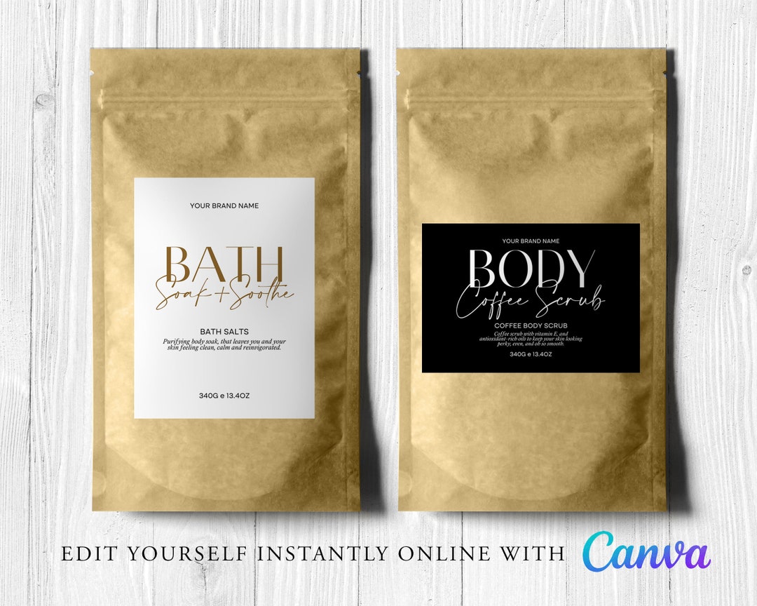 MINIMAL Editable Pouch Label Template, Custom Product Label, BATH Salt ...