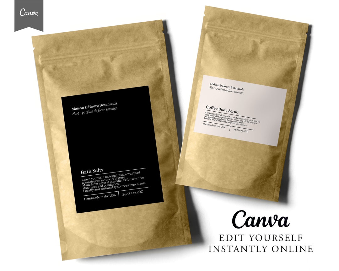 MINIMAL Editable Pouch Label Template, Custom Product Label, BATH Salt ...