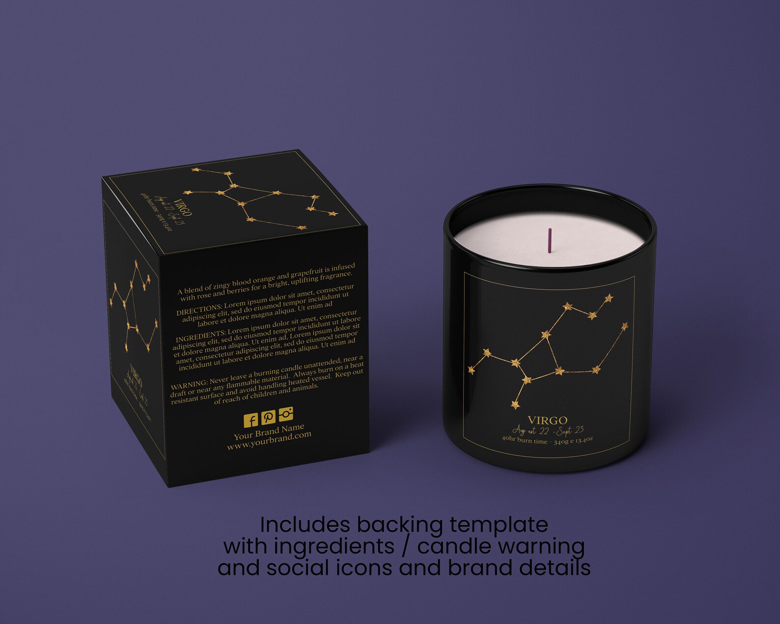 12 X ZODIAC Gold GLITTER Editable Zodiac Candle Label, CANVA Zodiac ...