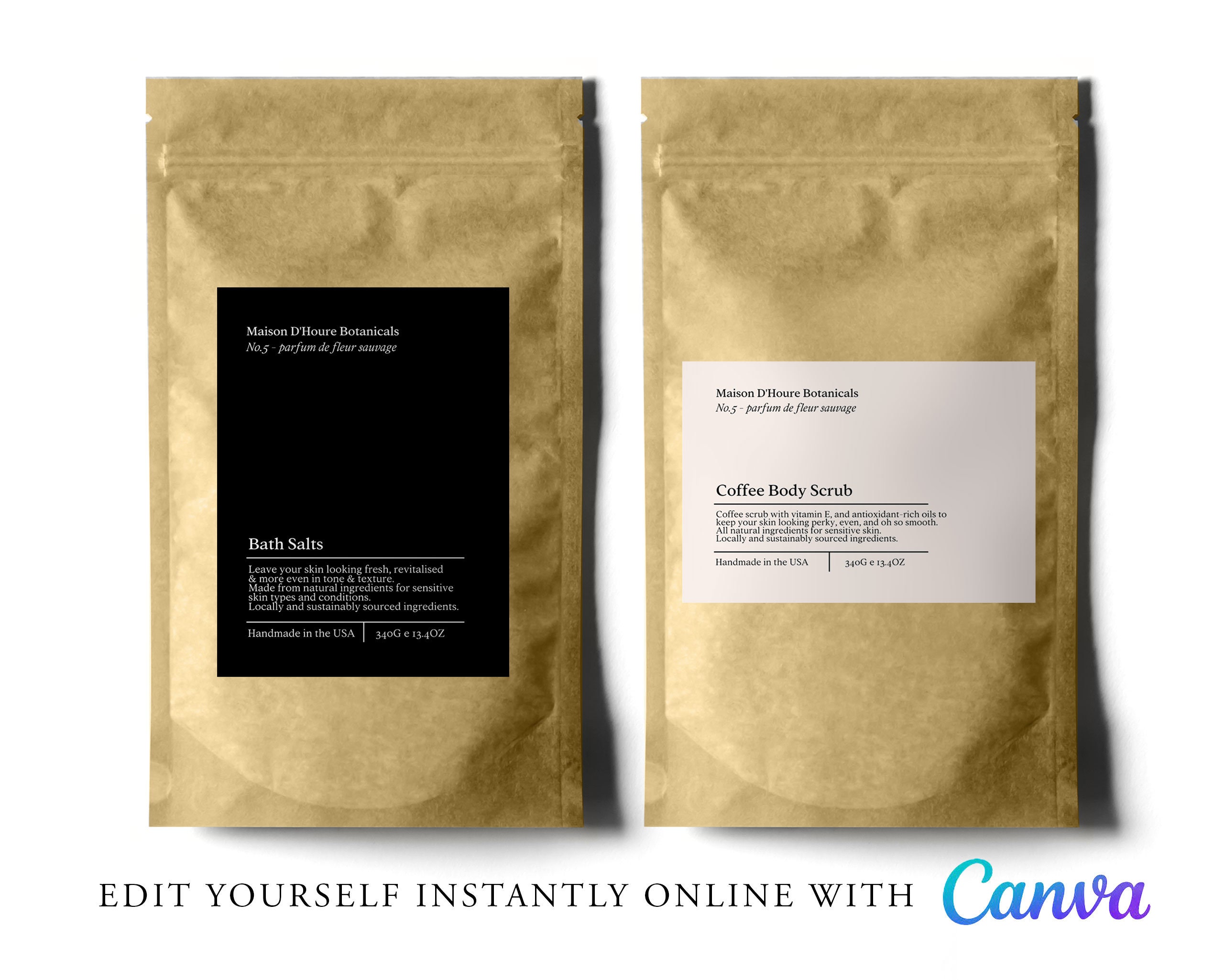 MINIMAL Editable Pouch Label Template, Custom Product Label, BATH Salt ...