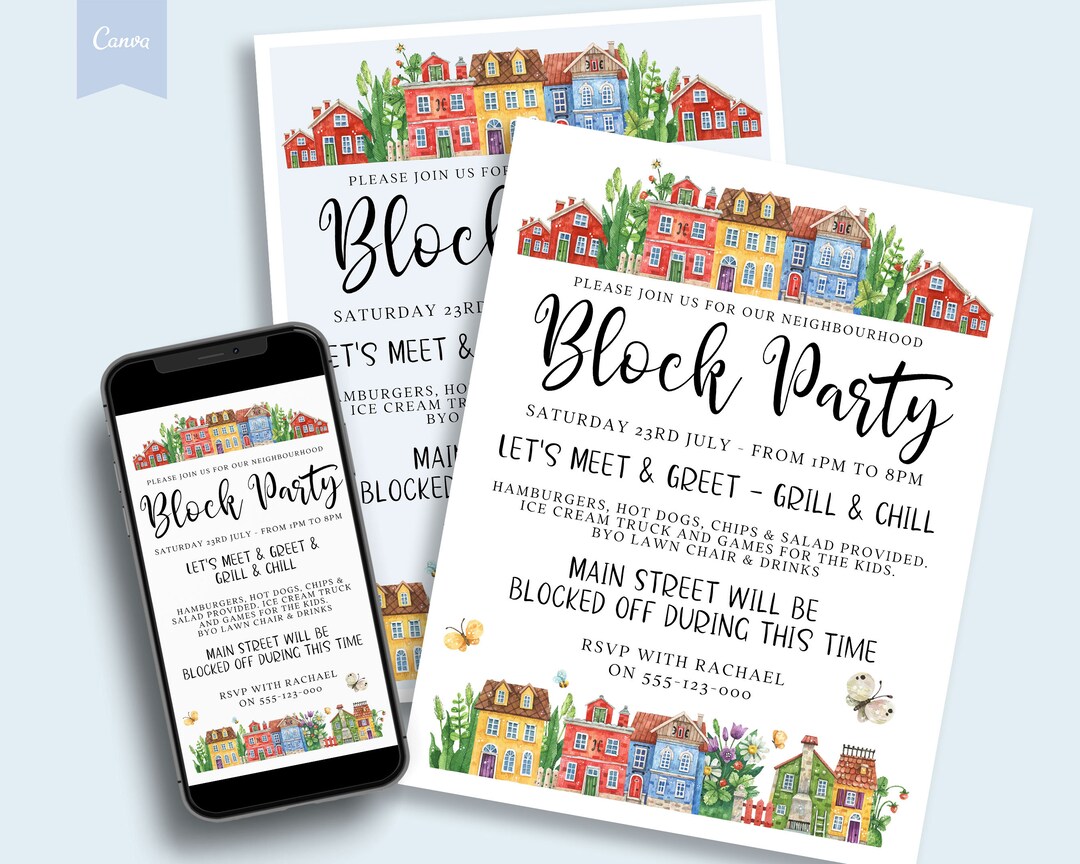 DIY Block Party Invitation, Editable, Street Party, Diy Template ...