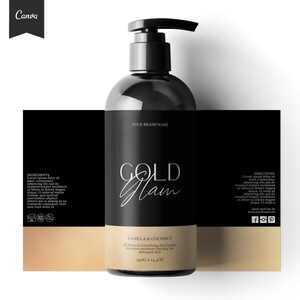 Editable Body Product Labels, Gold Look DIY Cosmetic Labels, Glitter ...