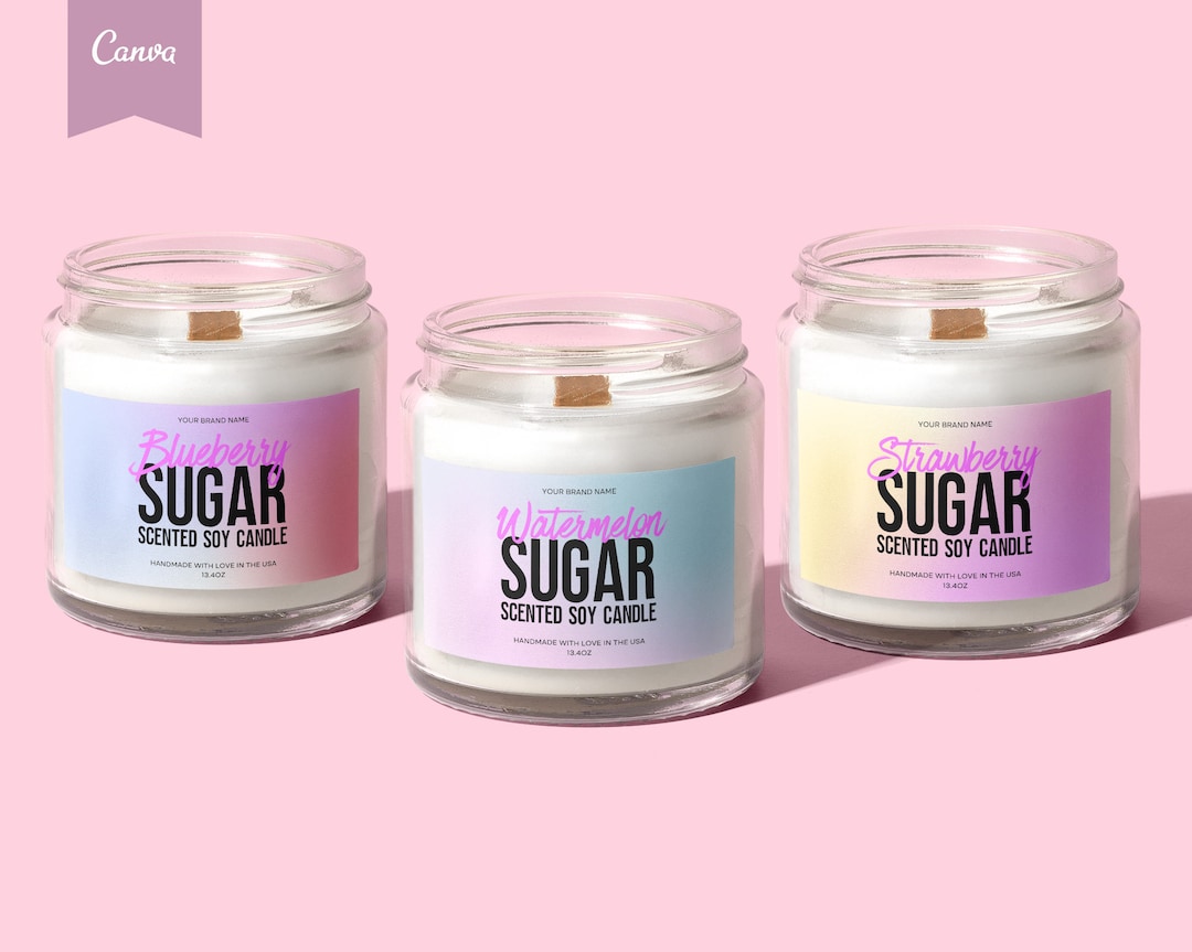 GRADIENT Editable Candle Label, RETRO Candle Label Design, Editable ...
