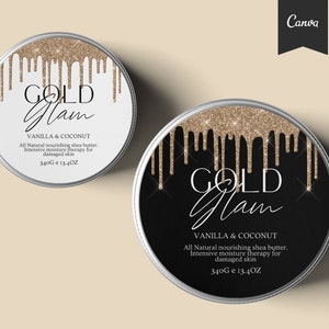 GOLD Glitter Editable Body Product Labels, DIY Cosmetic Labels, Diy ...
