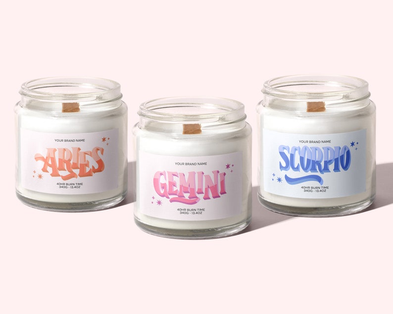 12 X HOROSCOPE Editable Candle Label, Zodiac Labels, Zodiac Sign Candle ...