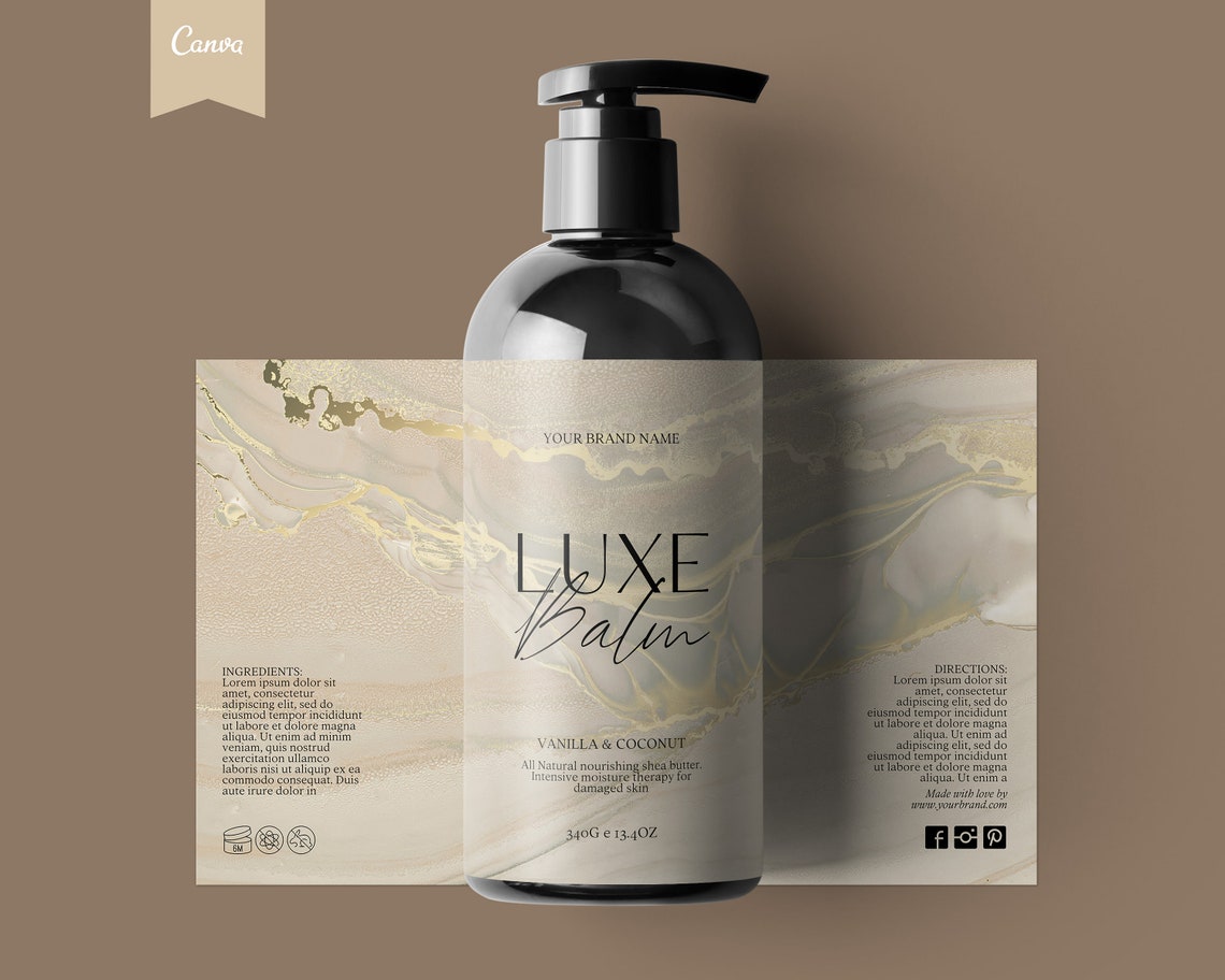 Editable GOLD Glitter Skin Care Product Labels Marble DIY - Etsy