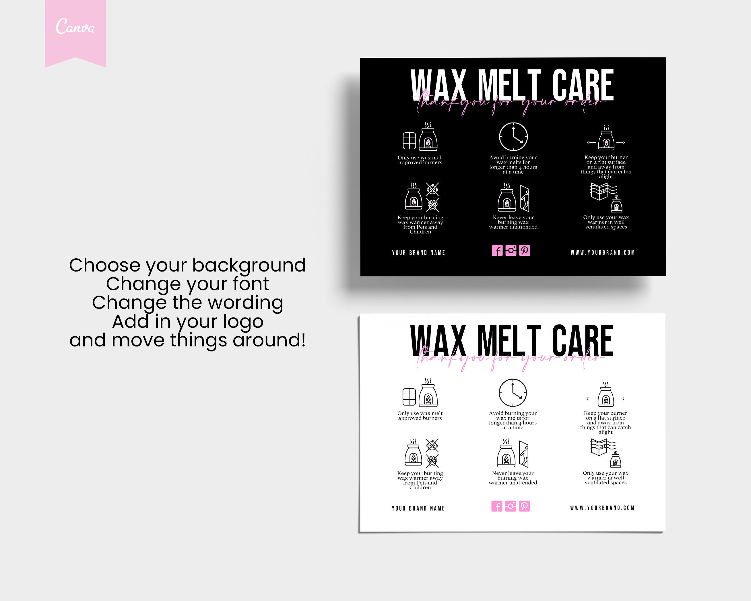 Editable Wax Melt Care Card Template DIY Candle Care Card - Etsy