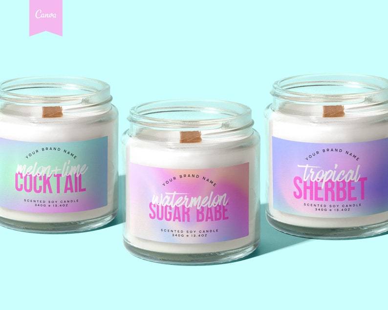 GRADIENT Editable Candle Label Candle Label Design Candle - Etsy