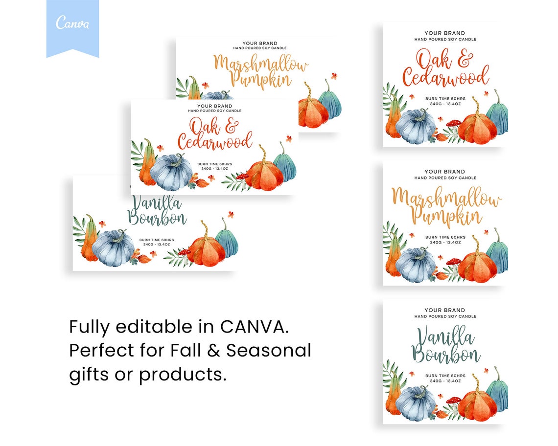 SEASONAL Editable Candle Label Fall Candle Label Design Wax - Etsy