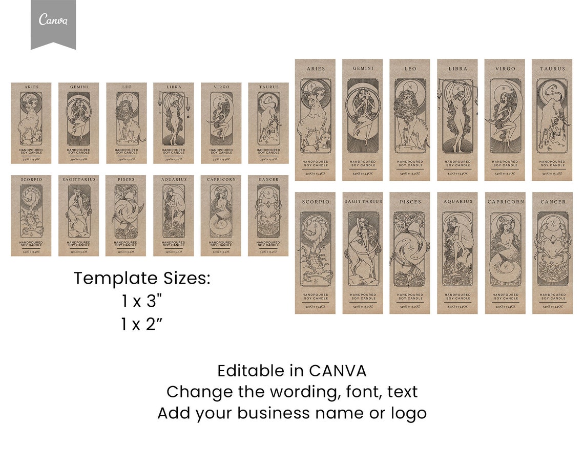 12 X HOROSCOPE Editable Candle Label, Zodiac Labels, Zodiac Sign Candle ...