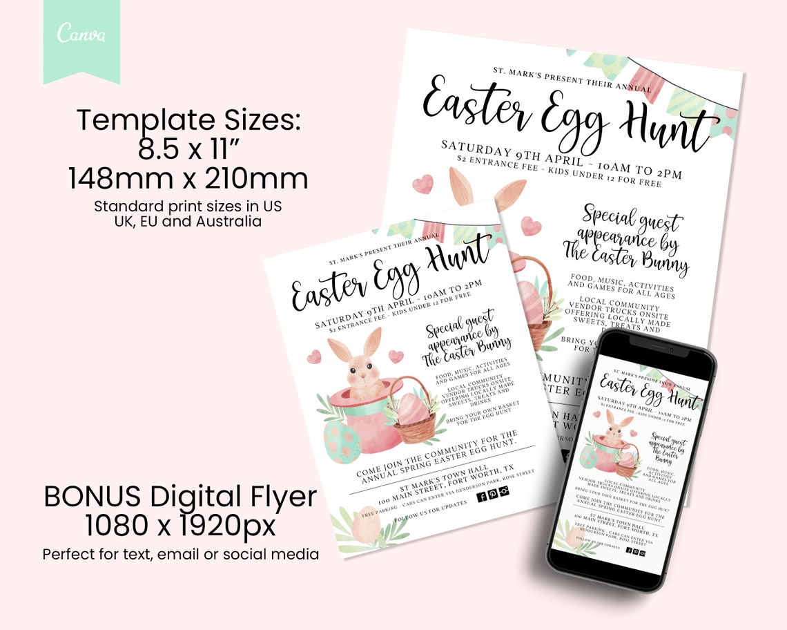 Editable EASTER Egg Hunt Flyer DIY Flyer Template Custom | Etsy