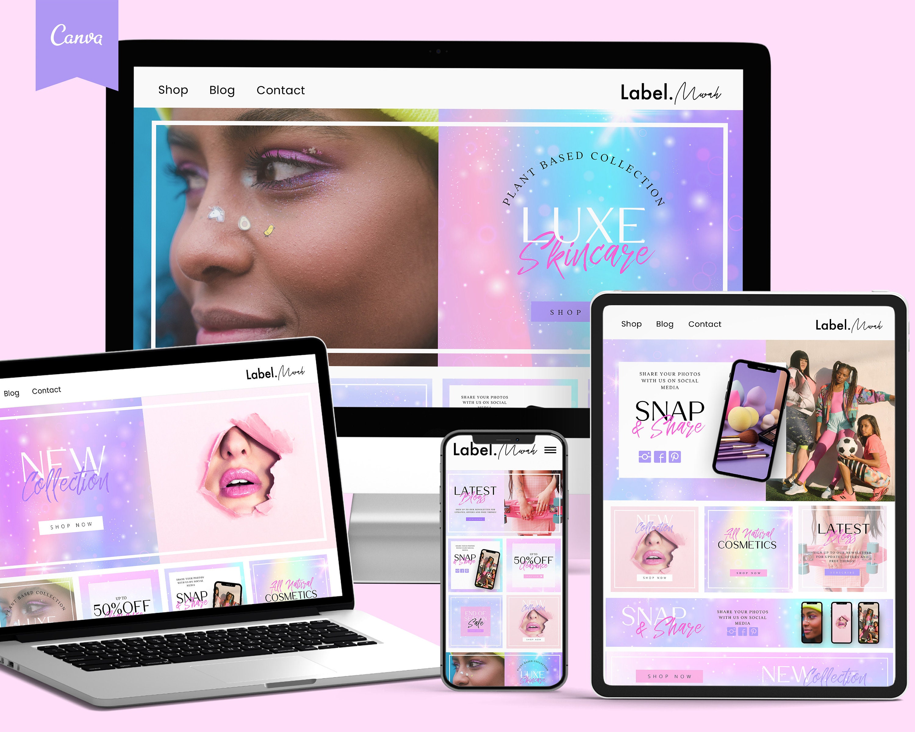 DIY Modern Website Banner Templates RAINBOW Glitter CANVA - Etsy