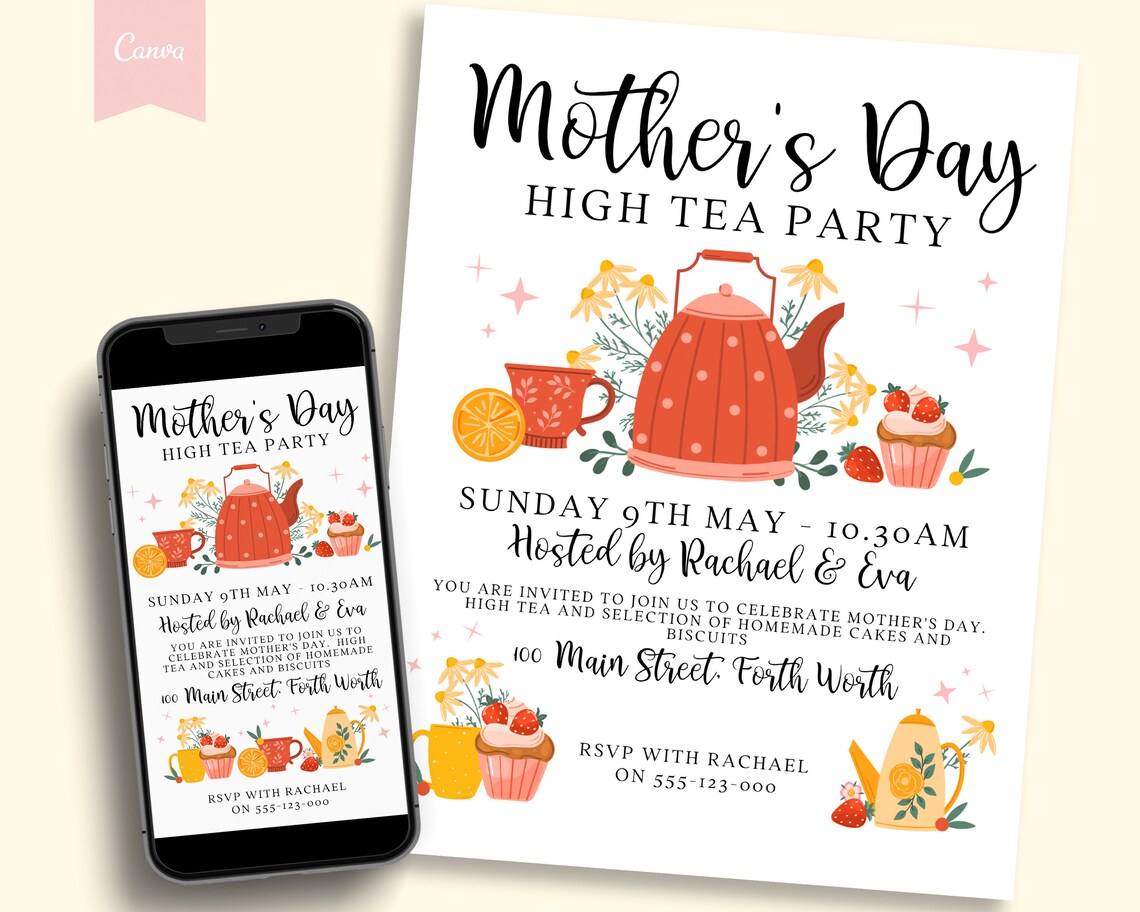 DIY Mothers Day Invitation, DIY High Tea Flyer, Tea Party Flyer ...