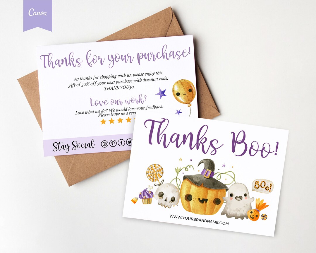 HALLOWEEN Order Thank You Card Template, Editable Small Business Thank ...