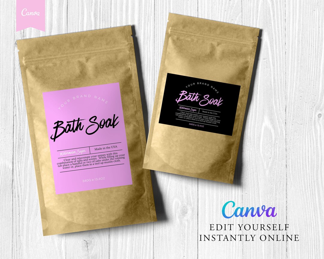 MINIMAL Editable Pouch Label Template, Custom Product Label, BATH Salt ...