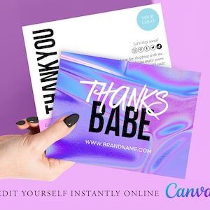 HOLOGRAM Editable Business Thank You Card, Care Card Template, Coloured ...