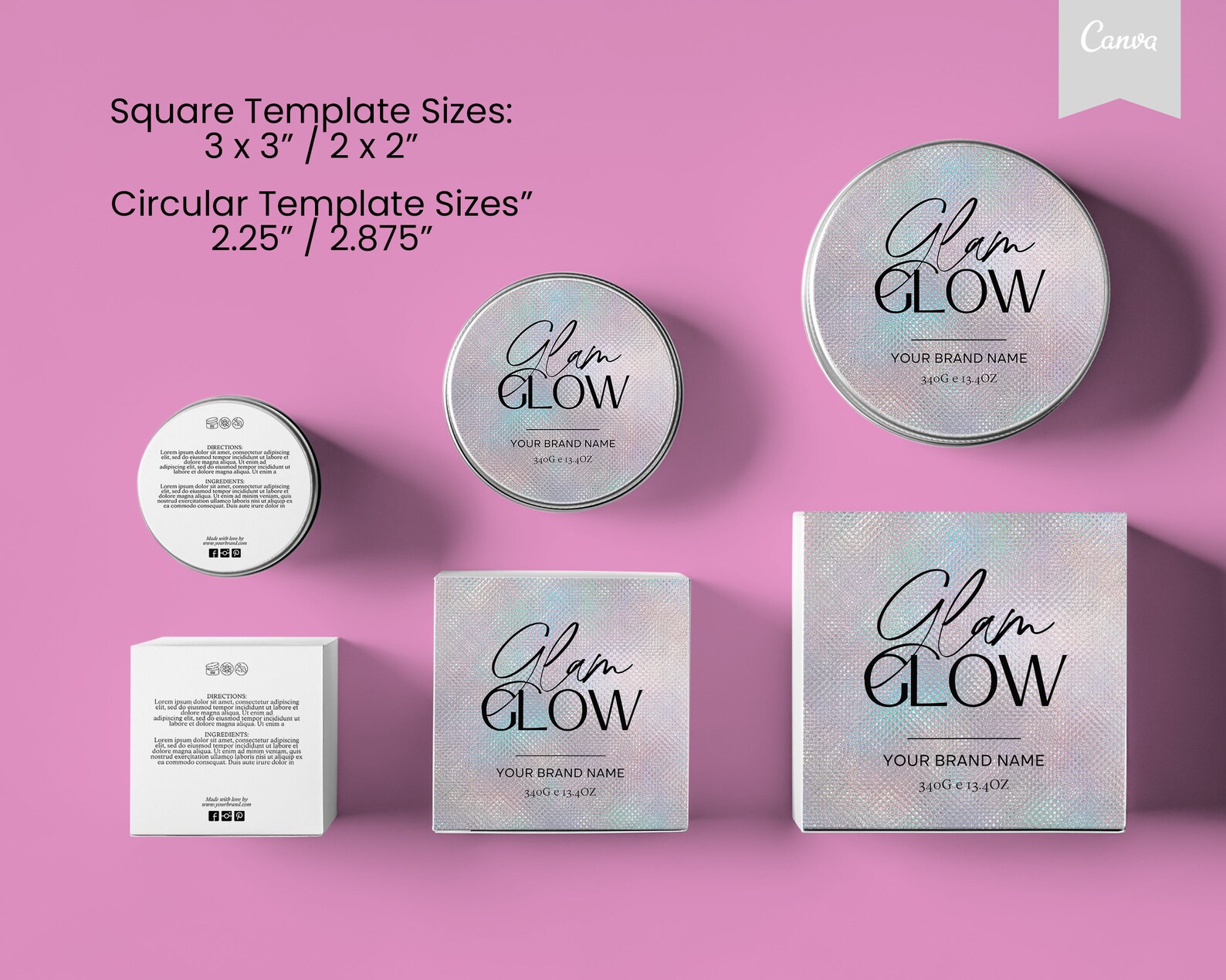 GLITTER Editable Body Product Labels CANVA SILVER Diy - Etsy