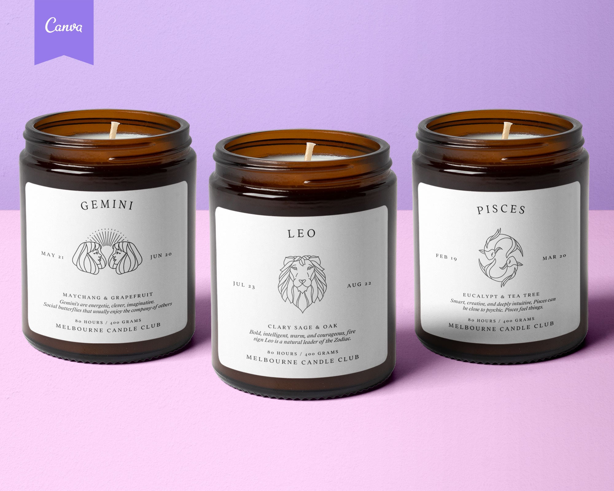 12 X HOROSCOPE Editable Candle Label, Zodiac Labels, Zodiac Sign Candle ...