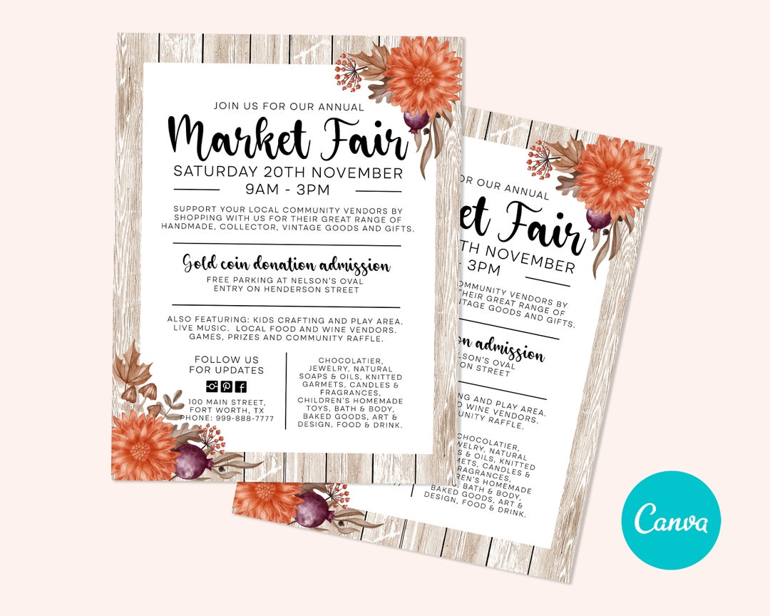 Editable Flyer Brochure, DIY Market Fair Flyer, DIY Template, Custom ...