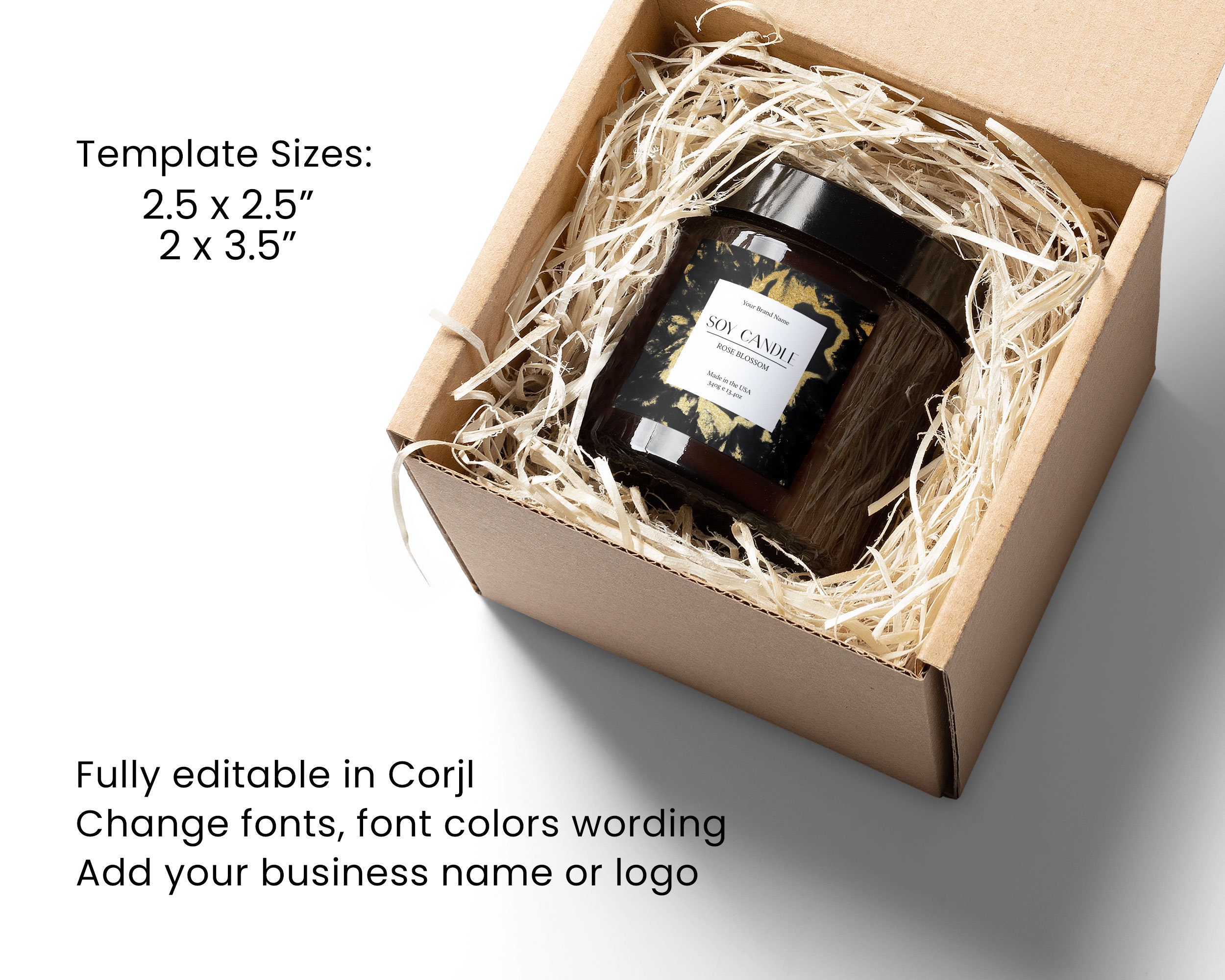 GOLD GLITTER Editable Candle Label, DIY Candle Label, Custom Product ...