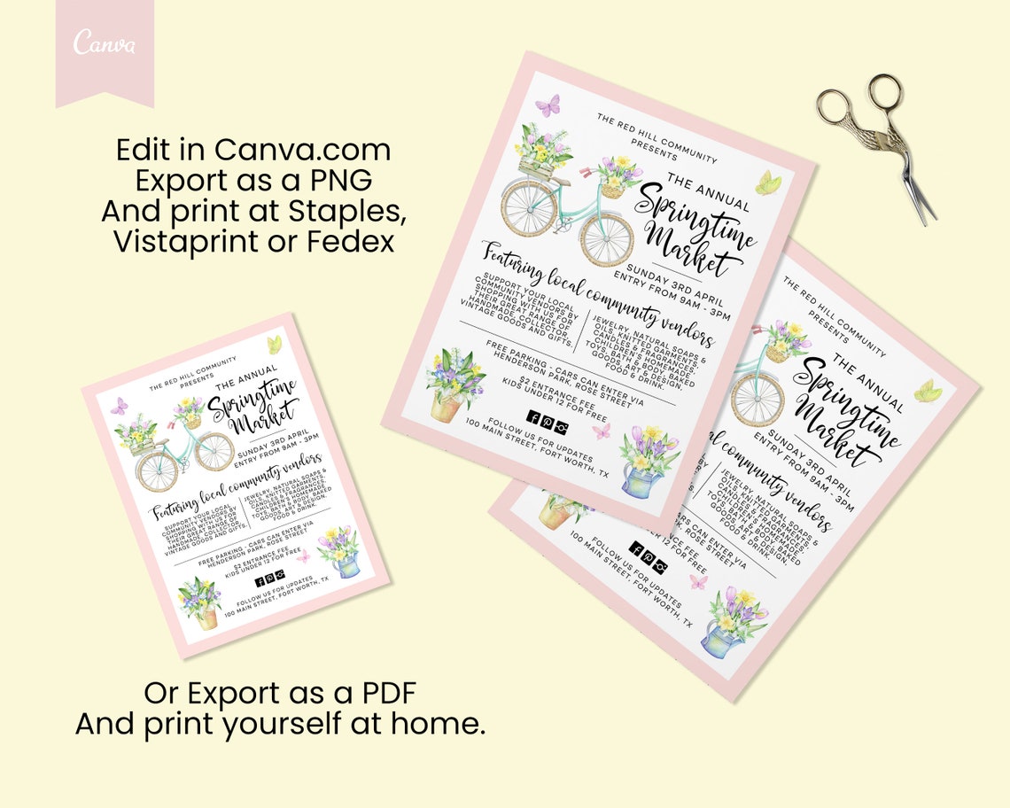 Editable SPRING Flyer Brochure DIY Market Fair Flyer Diy | Etsy