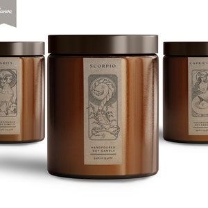 12 X HOROSCOPE Editable Candle Label, Zodiac Labels, Zodiac Sign Candle ...