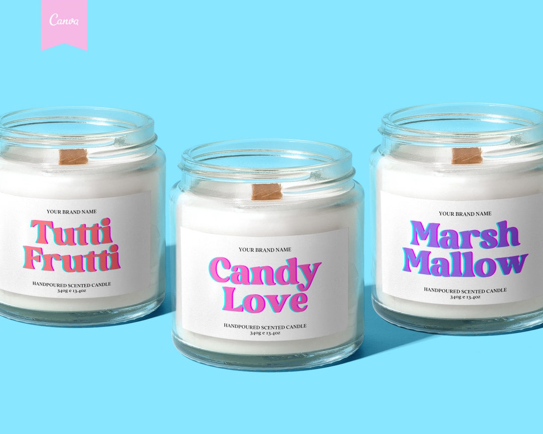 CANDY Editable Candle Label, RETRO Candle Label Design, 90's Editable ...