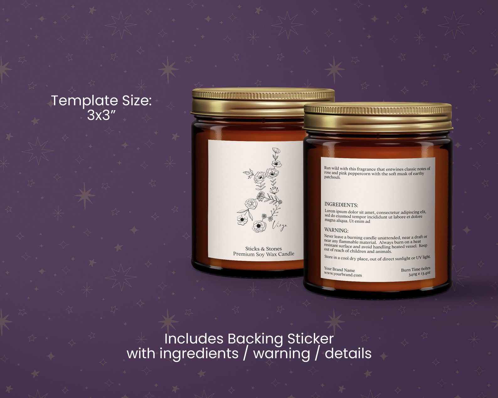 12 X HOROSCOPE Editable Zodiac Candle Label, FLORAL Label, Zodiac ...