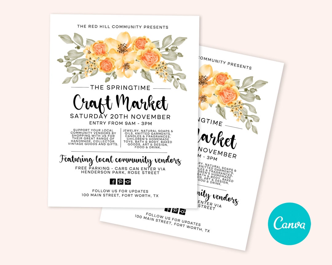 Editable Flyer Brochure, DIY Market Fair Flyer, DIY Template, Custom ...