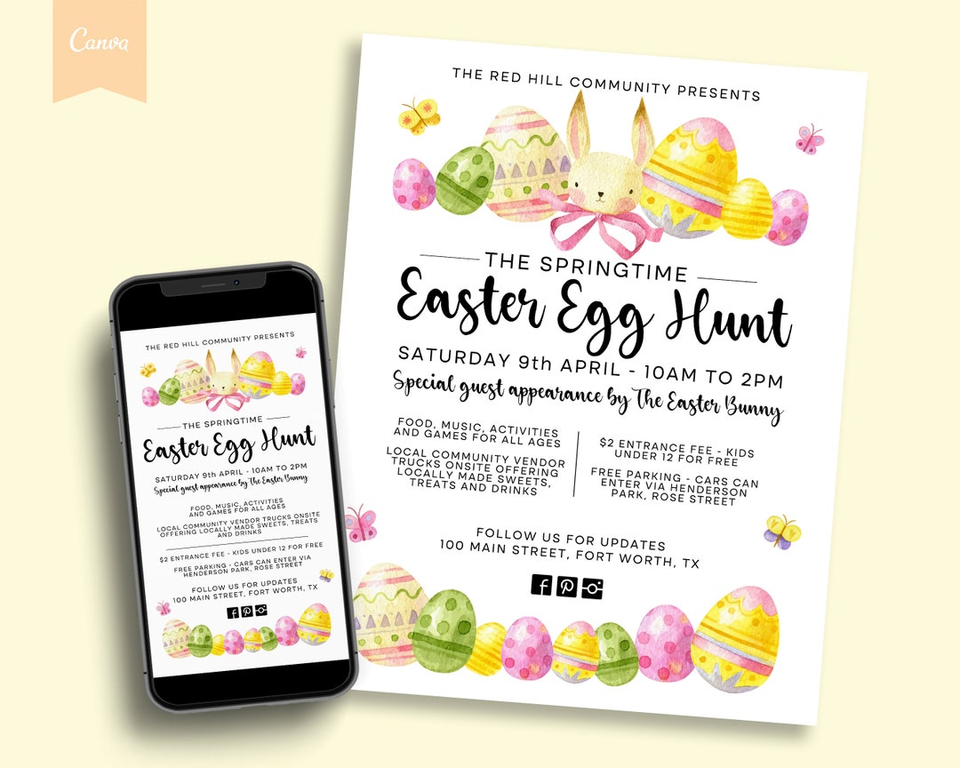 Editable EASTER Egg Hunt Flyer, DIY Flyer Template, Custom Invitation ...