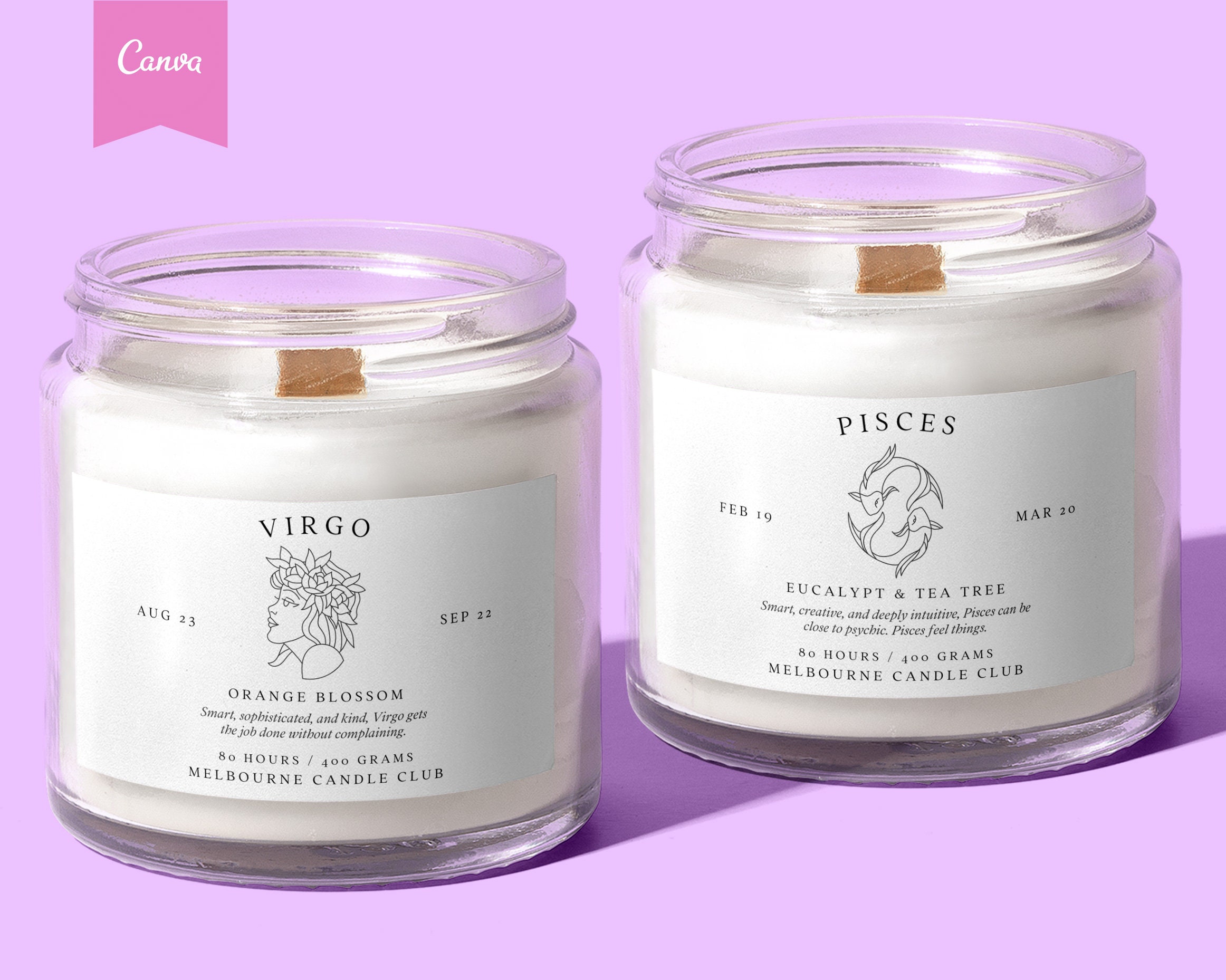 12 X HOROSCOPE Editable Candle Label, Zodiac Labels, Zodiac Sign Candle ...