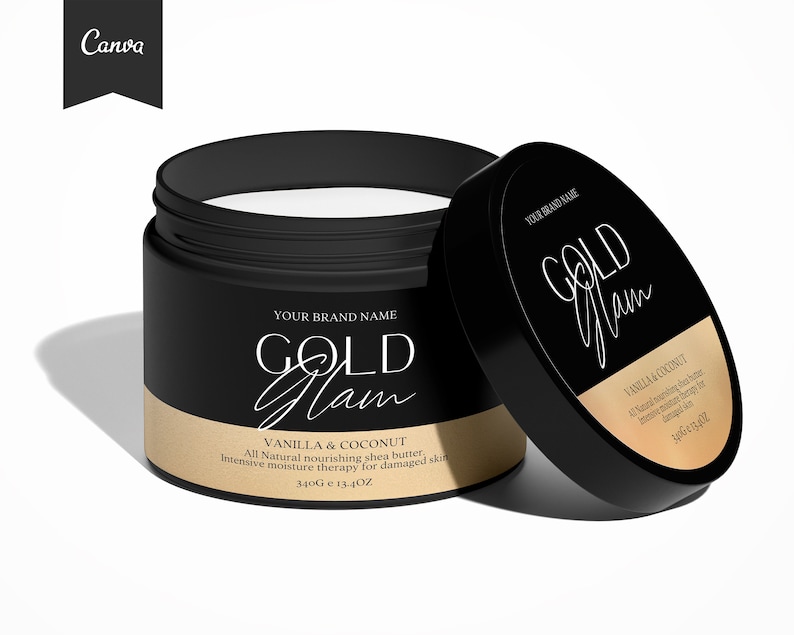 Editable Body Product Labels, Gold Look DIY Cosmetic Labels, Glitter ...