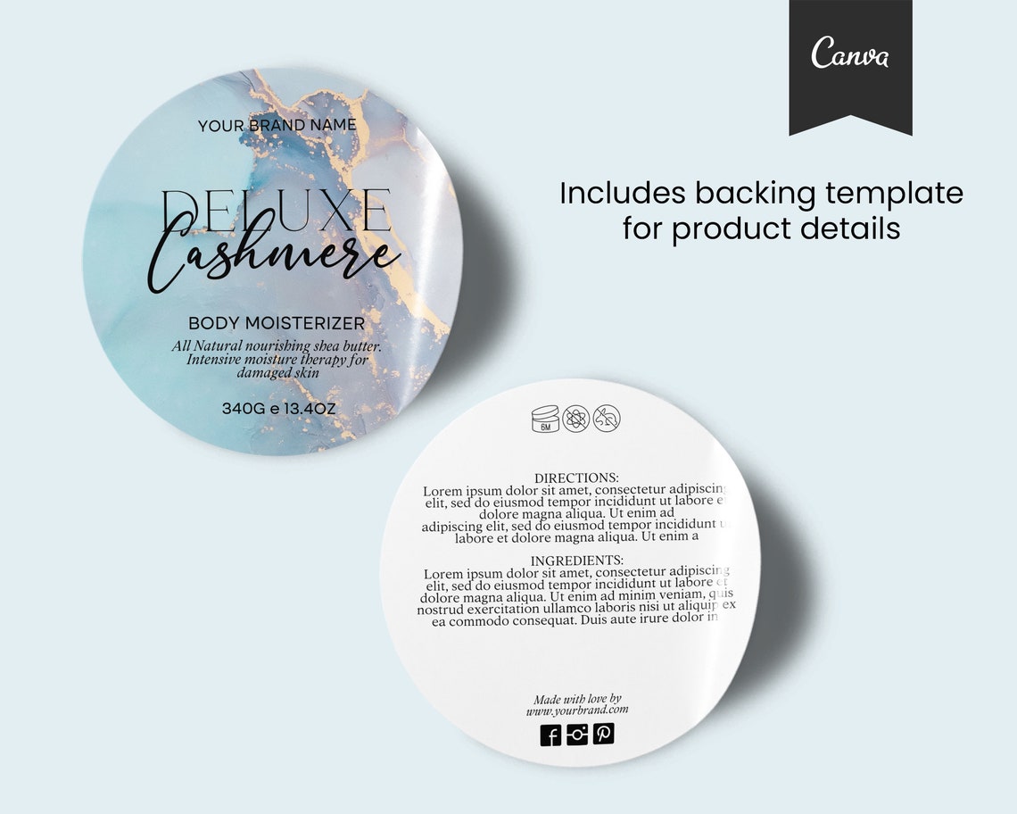 Editable Cosmetic Jar Label MARBLE Template Diy GLITTER - Etsy