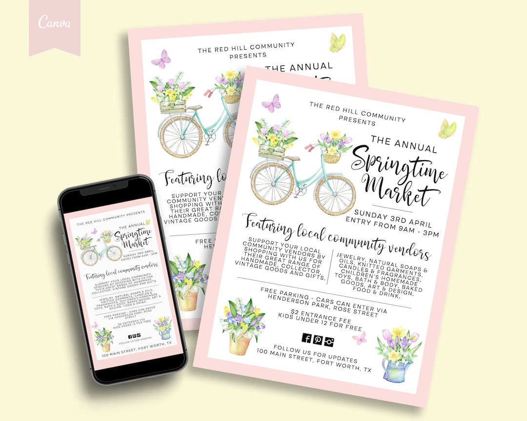 Editable SPRING Flyer Brochure, DIY Market Fair Flyer, Diy Template ...