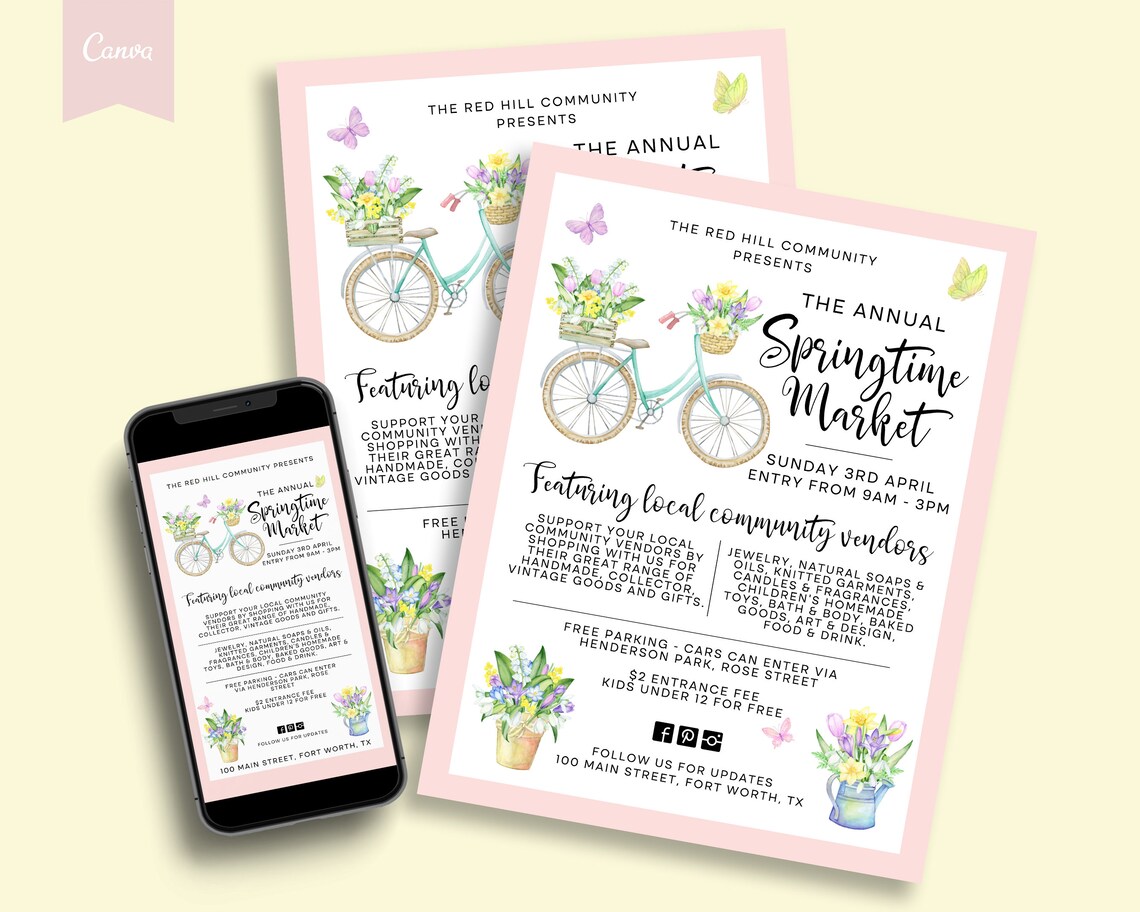 Editable SPRING Flyer Brochure DIY Market Fair Flyer Diy | Etsy