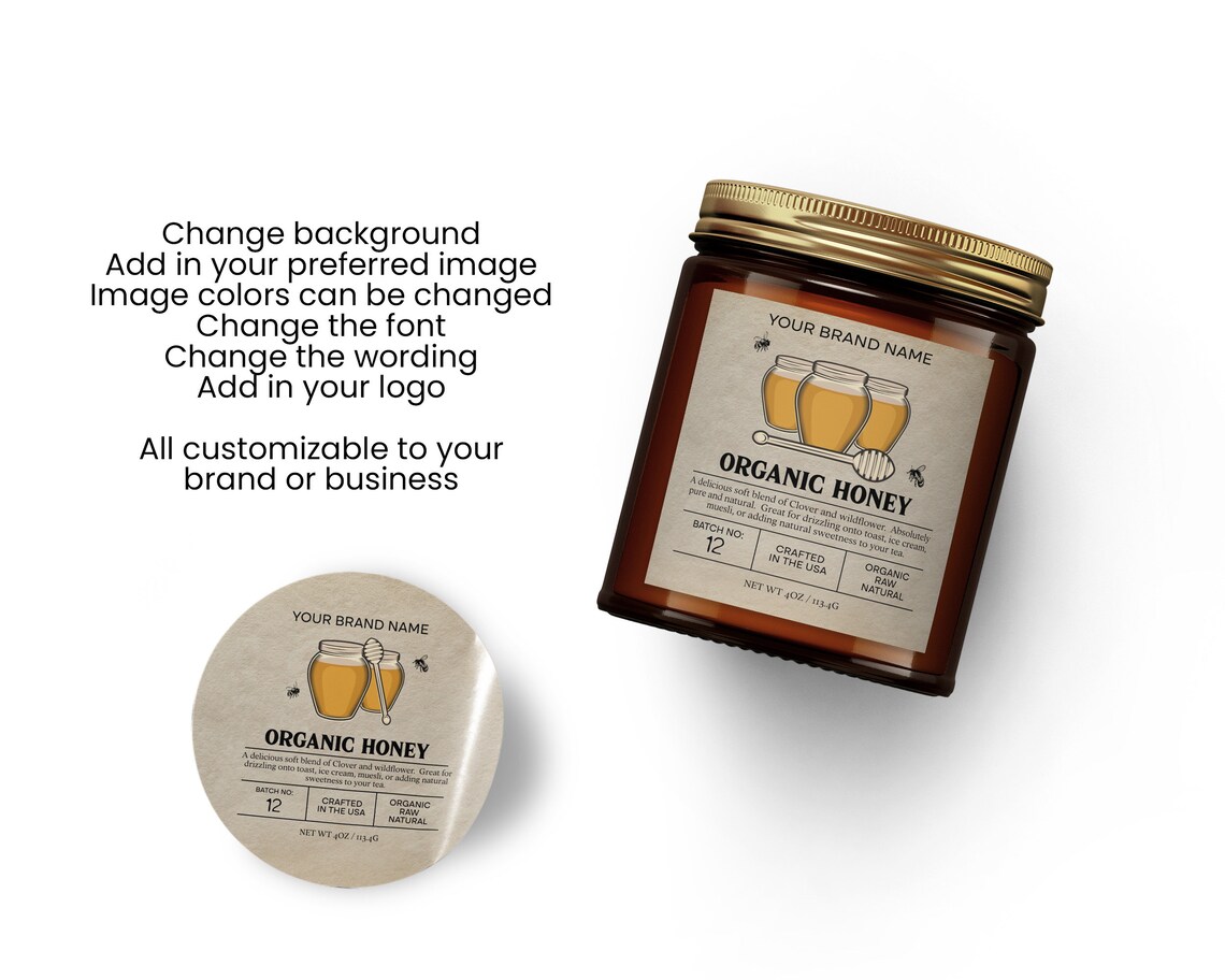 Editable HONEY Label Round Jam Label Honey Label Printable | Etsy