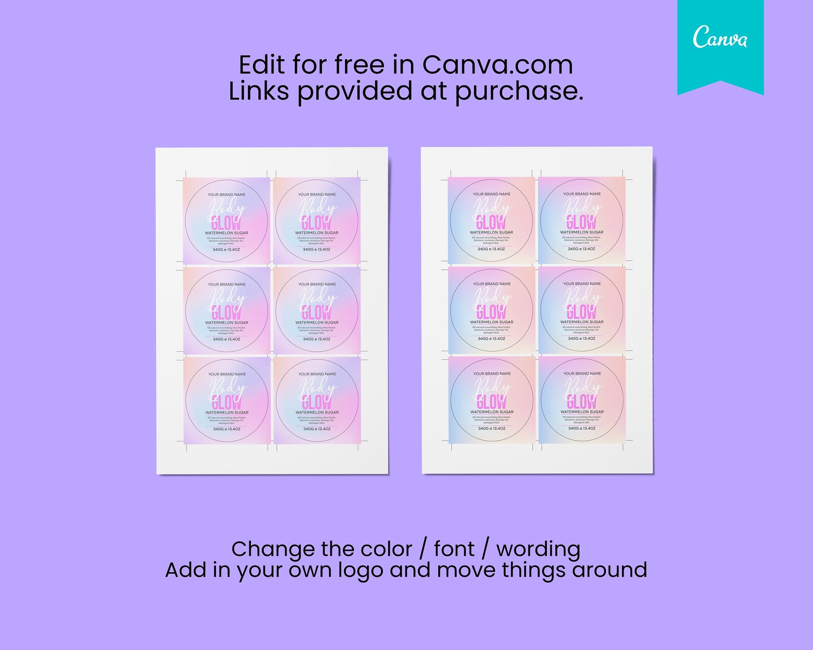 GRADIENT Editable Cosmetic Labels Editable Body Product | Etsy